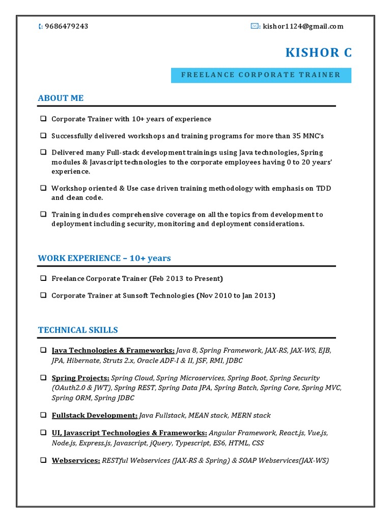 Kishor Trainer Resume | Download Free PDF | Spring Framework | Programming Paradigms