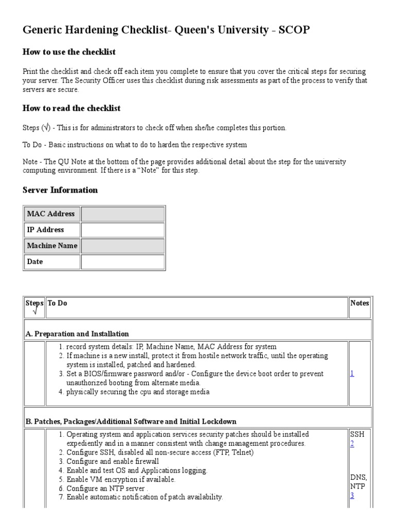 Generic Hardening Checklist - Queen's University - SCOP | PDF | Operating System | Antivirus ...