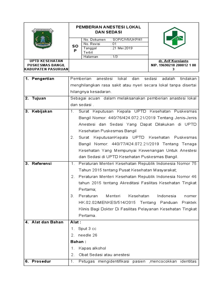Prosedur Anestesi Lokal dan Sedasi | PDF