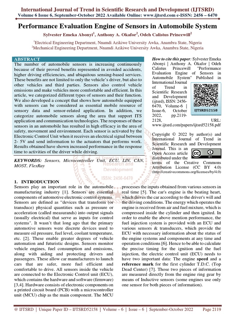 Performance Evaluation Engine of Sensors in Automobile System | PDF ...