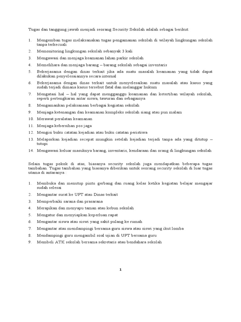 Tugas dan Persyaratan Security Sekolah | PDF