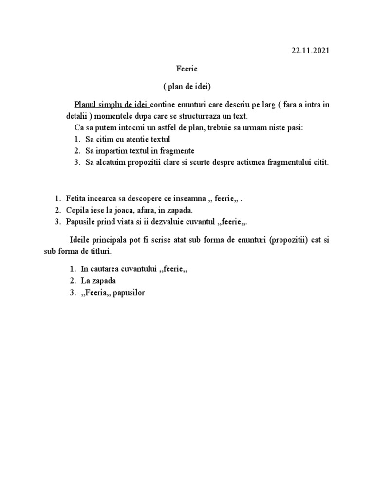Feerie - Plan de Idei | PDF