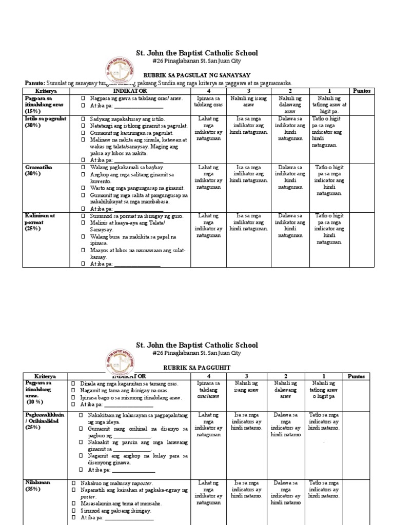 Rubrics Contest Linggo NG Wika | PDF