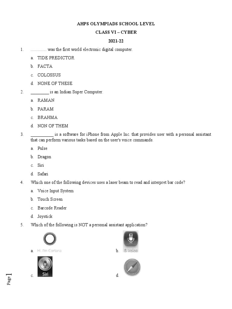 Cyber Olympiad Class 6 | PDF