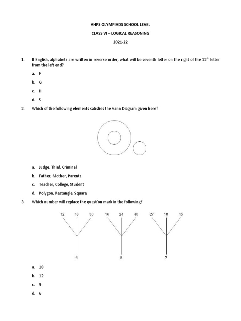 Olympiad Logical Reasoning Class 6 | PDF