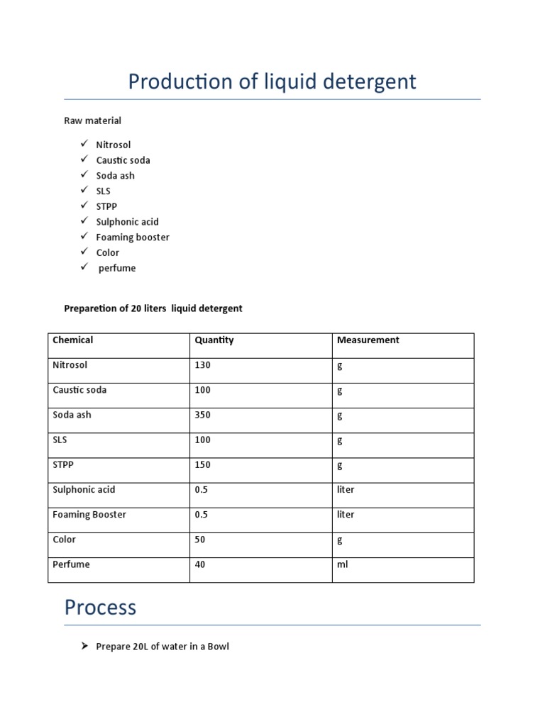 Production of Liquid Detergent | PDF | Sodium Hydroxide | Detergent