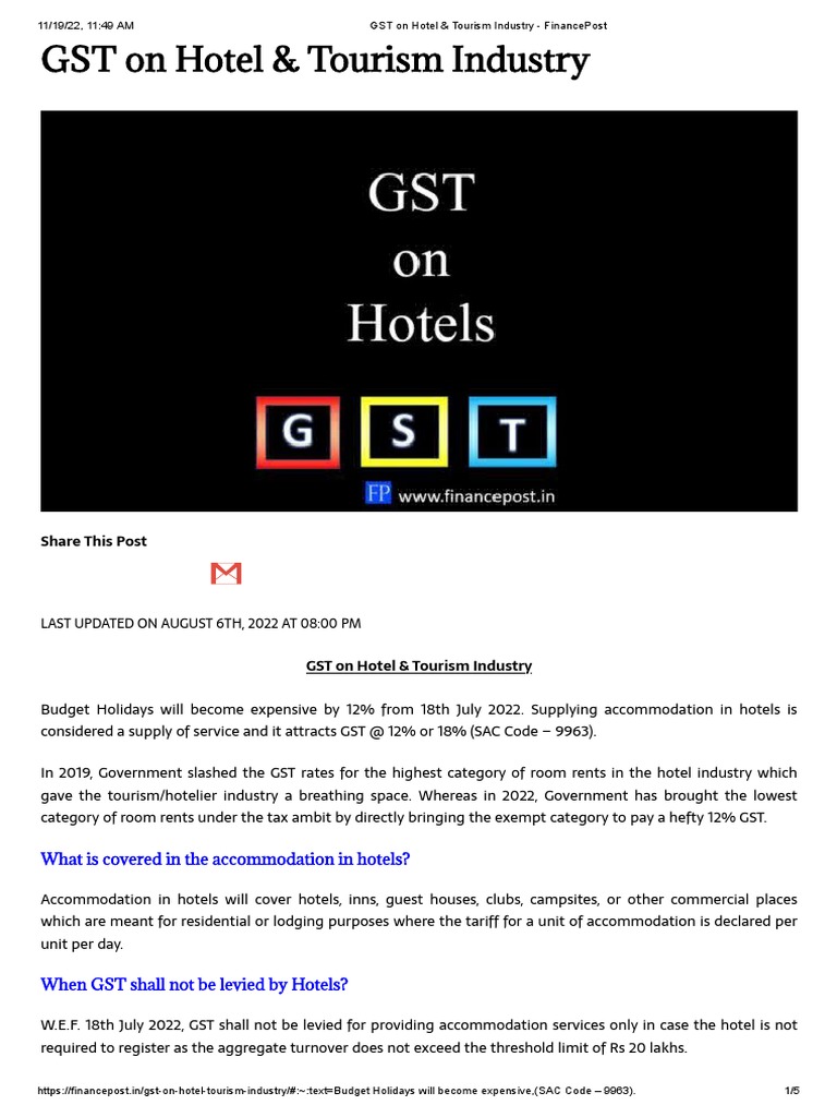 GST On Hotel & Tourism Industry - FinancePost | PDF | Value Added Tax ...