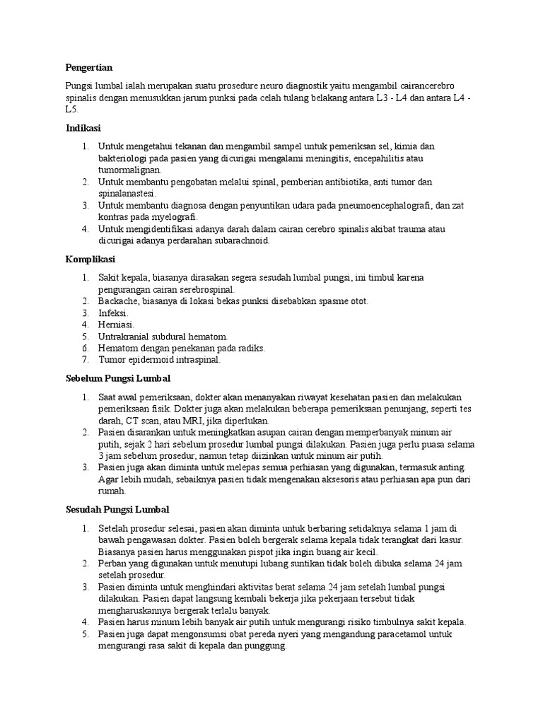 Pengertian dan Prosedur Lumbal Pungsi | PDF
