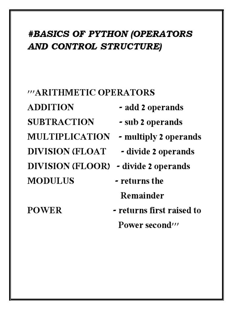 Basics Of Python Pdf Control Flow Mathematics