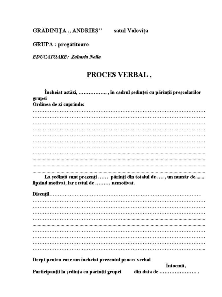 0 0 Proces Verbal PT Sedintele Cu Parintii | PDF