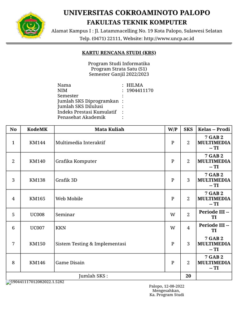 Krs Hilma Semester 7 | PDF