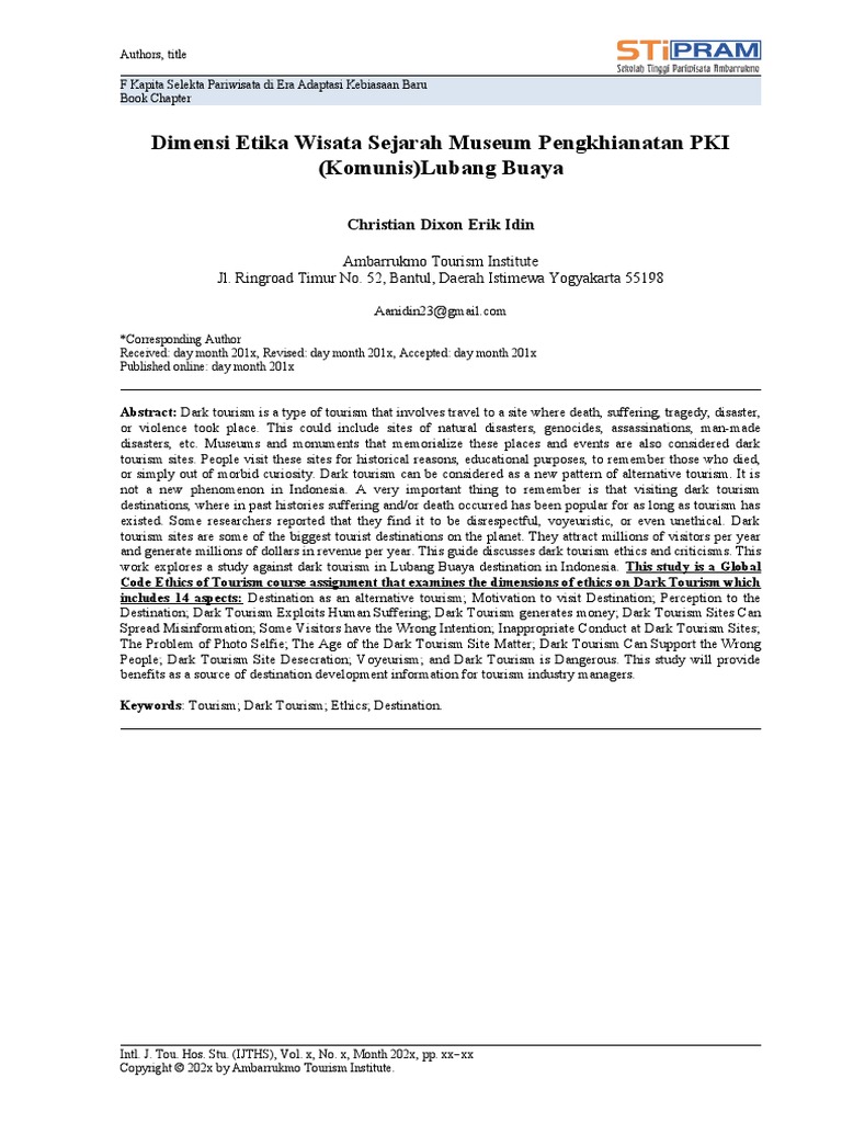 Christian Dixon Erik Idin UTS Ethics | PDF | Tourism | Service Industries