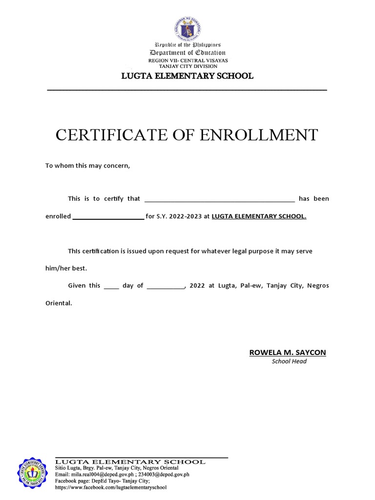 Cert of Enrollment | PDF