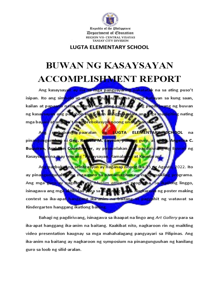 Buwan NG Kasaysayan Accomplishment Report: Lugta Elementary School | PDF