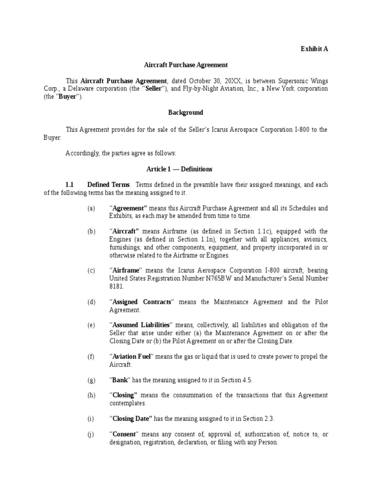 Aircraft Purchase Agreement - Docx-1 | Download Free PDF | Sales | Aircraft