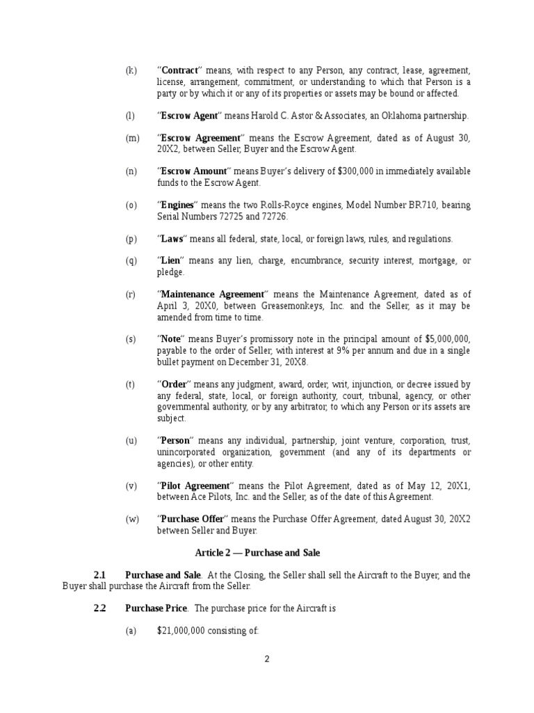 Aircraft Purchase Agreement - Docx-2 | PDF
