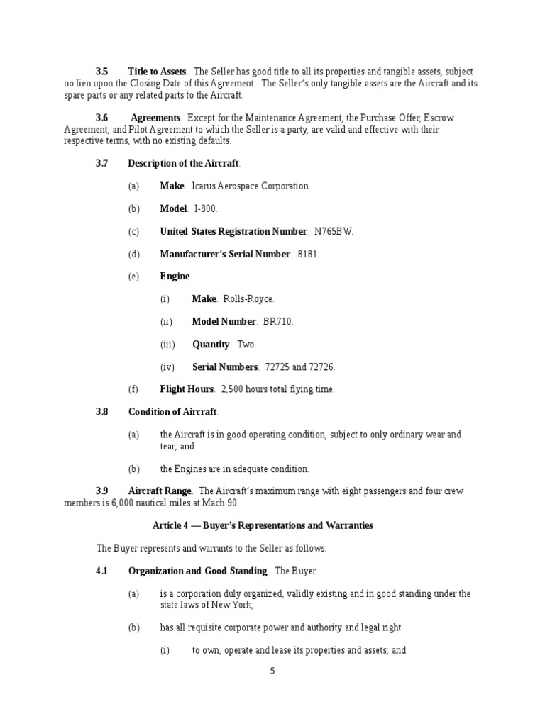 Aircraft Purchase Agreement - Docx-5 | PDF