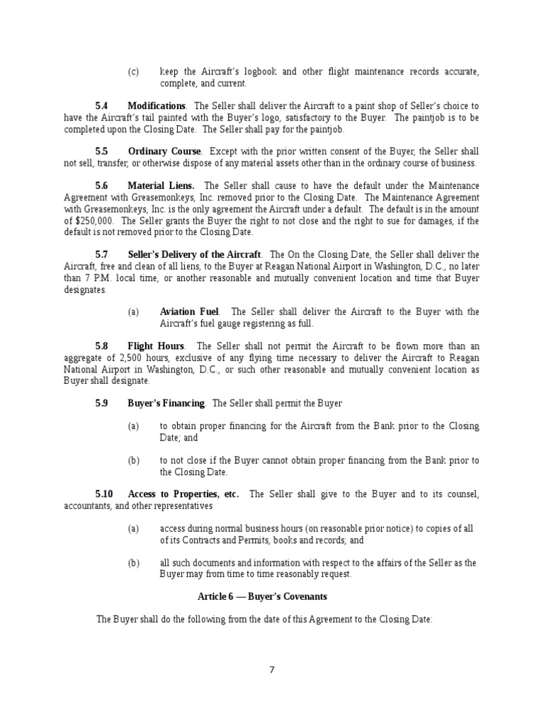 Aircraft Purchase Agreement - Docx-7 | PDF | Procurement | Lien