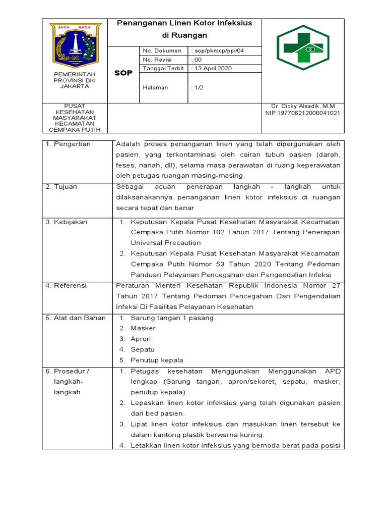 PPI 04. SOP Penanganan LINEN Kotor Infeksius-141020 | PDF