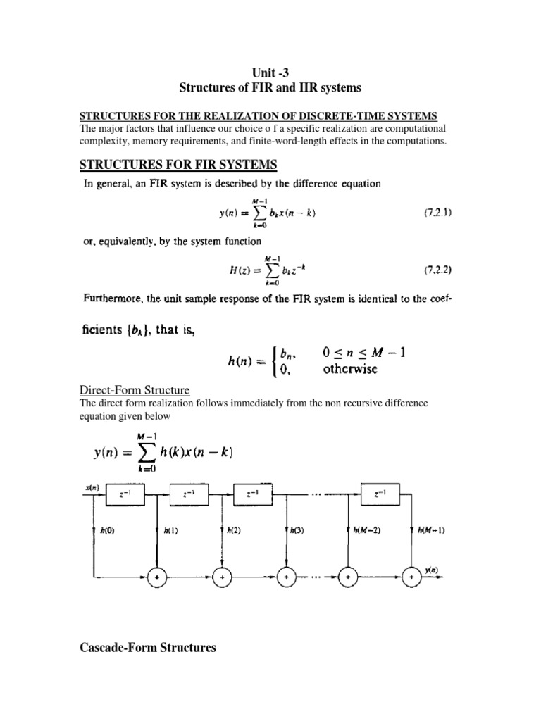 Structures of FIR and IIR Systems | PDF | Electrical Engineering ...
