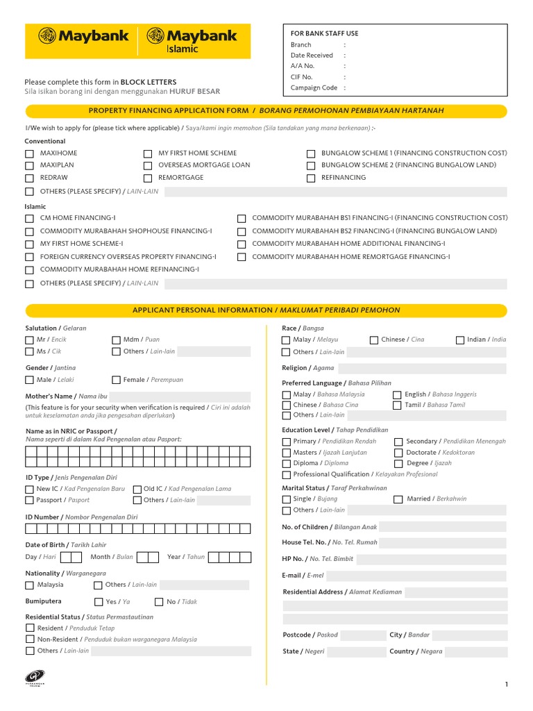 Mortgage Financing Application Form | PDF | Overdraft | Indonesian Language