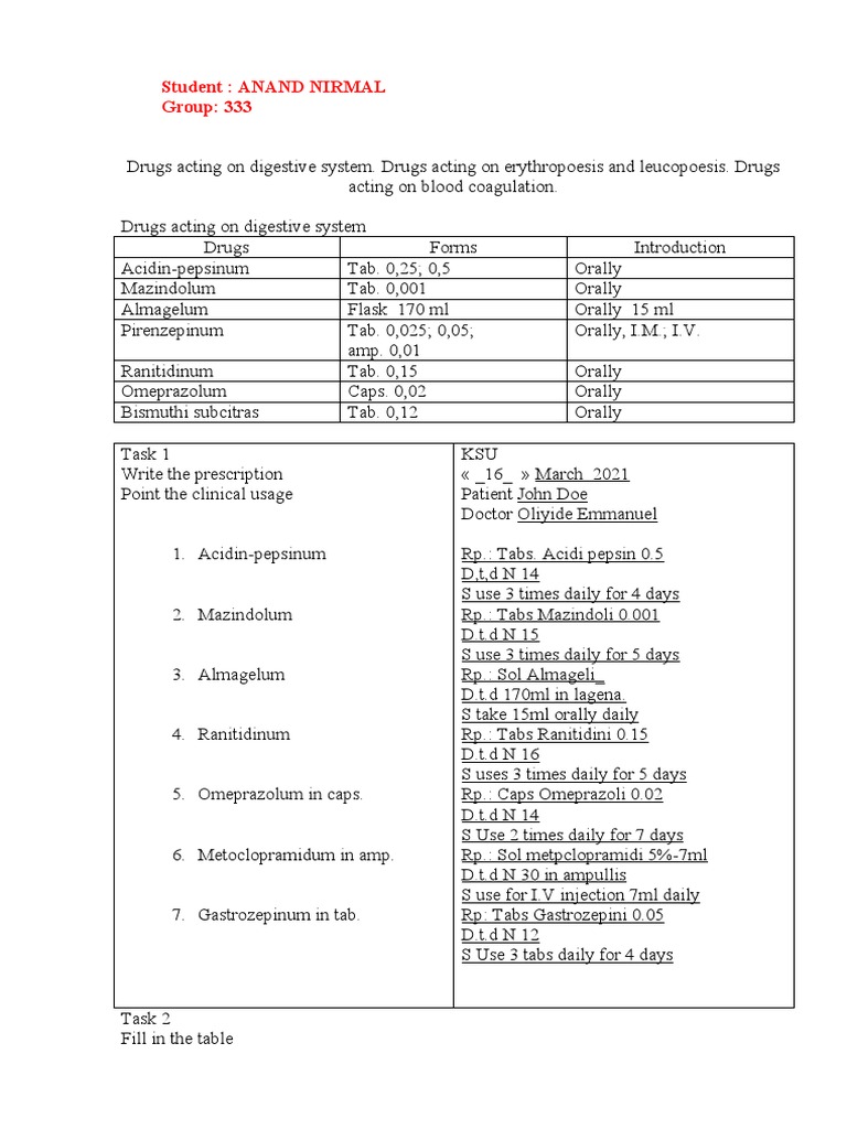 Drugs for Digestive and Blood Systems | PDF | Stomach | Anemia