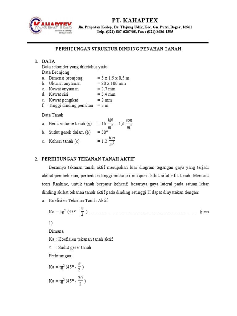 Laporan Perhitungan DPT Bronjong | PDF