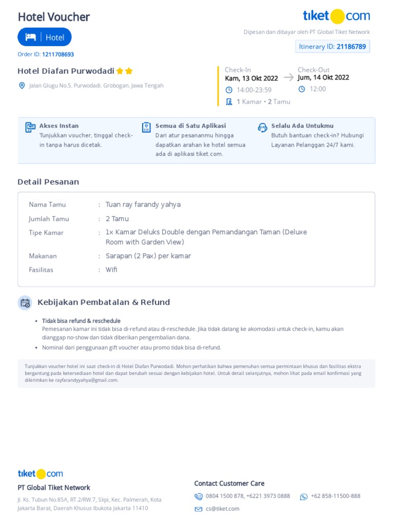 Pemesanan Hotel Diafan Purwodadi | PDF