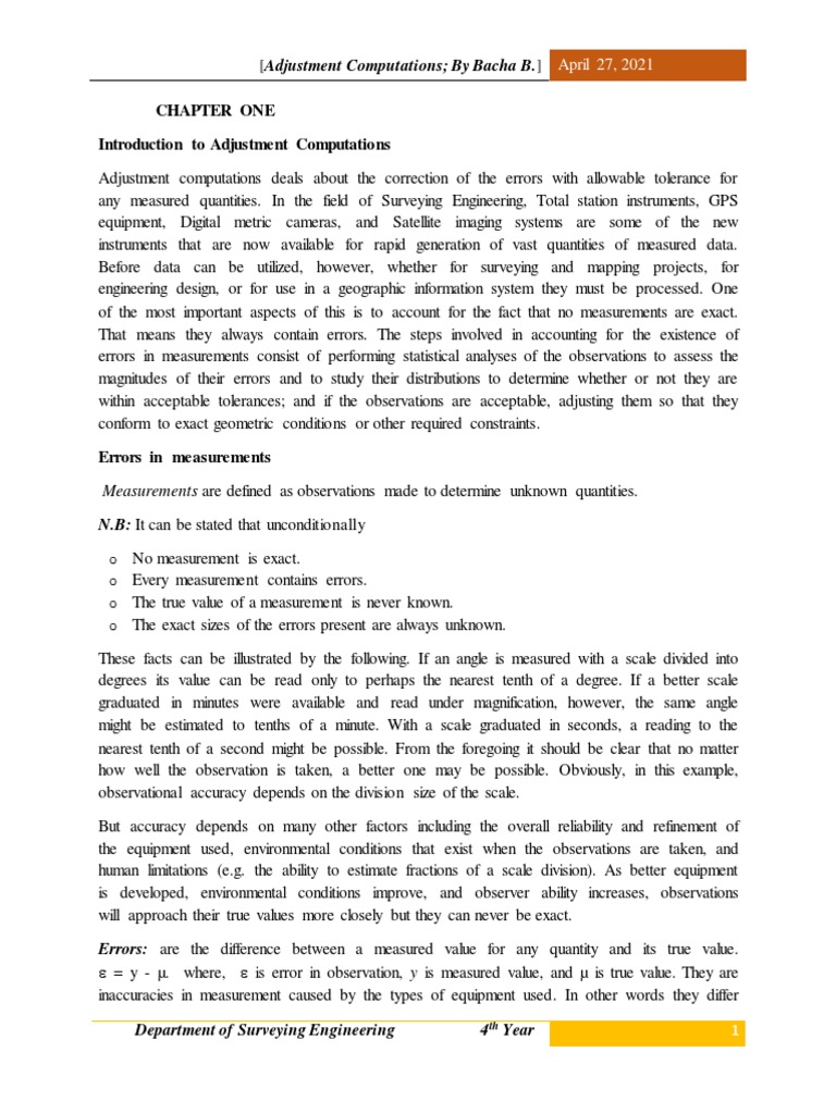 Chapter One of Adjustment Computation | PDF | Accuracy And Precision ... Chapter One of Adjustment Computation | PDF | Accuracy And Precision ...