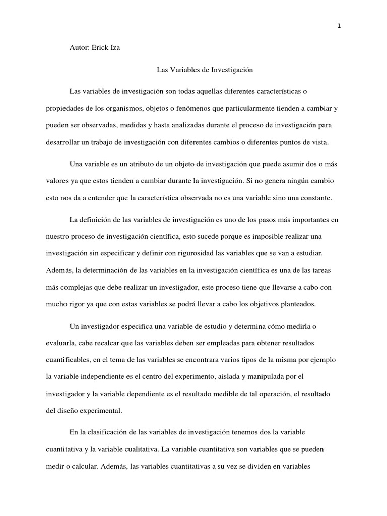 Ensayo Variables de Investigación | Descargar gratis PDF | Experimentar | Science