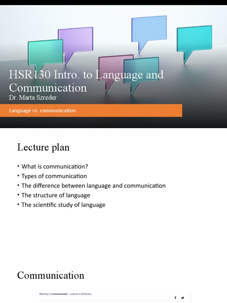 01 Language vs. Communication | PDF | Linguistics | Communication