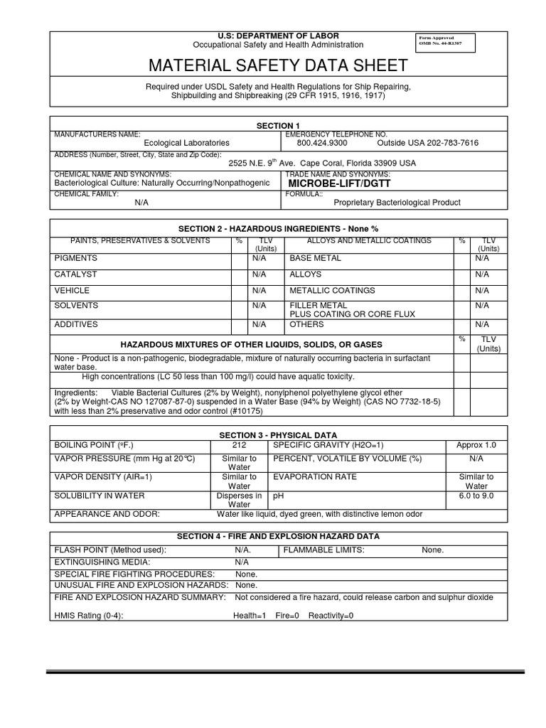 Msds ML DGTT | PDF | Water | Waste Management
