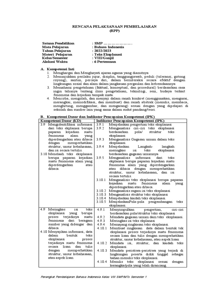 RPP Kelas 8 | PDF