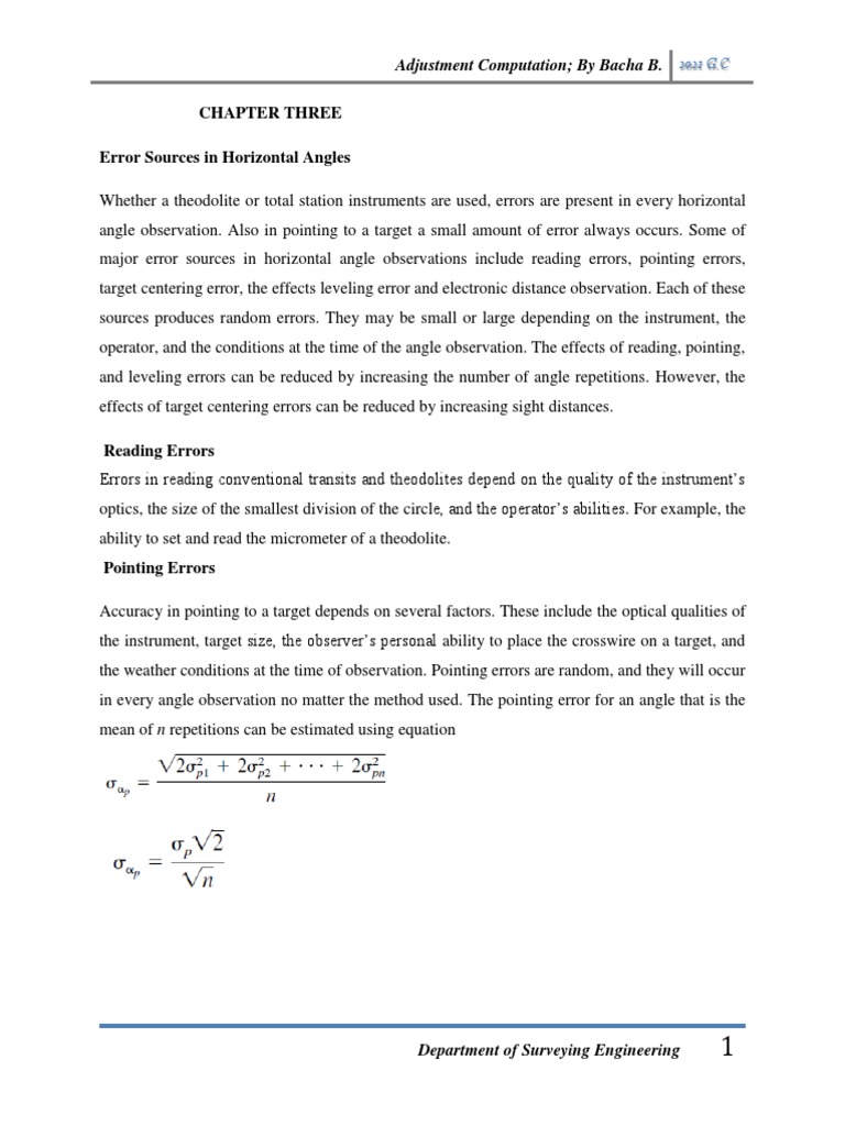 Chapter Three of Adjustment Computation | PDF | Surveying | Angle Chapter Three of Adjustment Computation | PDF | Surveying | Angle