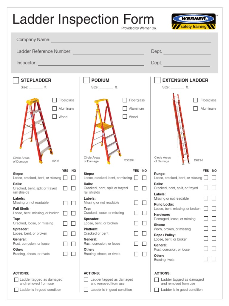 2018 Werner Ladder Safety Inspection Form | PDF | Ladder | Mechanical ...