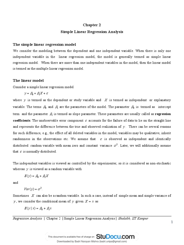 Notes Simple Linear Regression Analysis | PDF | Ordinary Least Squares ...