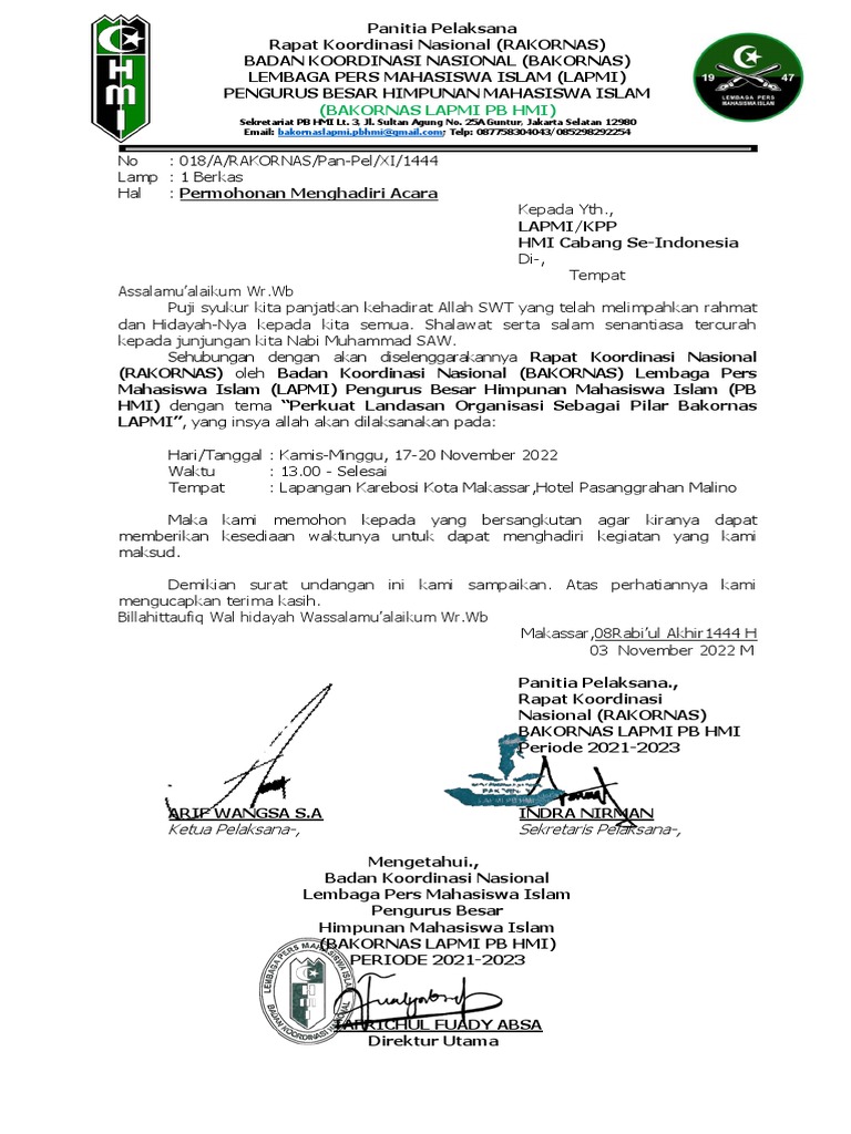 Undangan Menghadiri Kegiatan Hmi | PDF