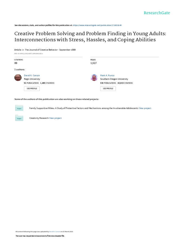 Creative Problem Solving and Problem Finding in Young Adults ...