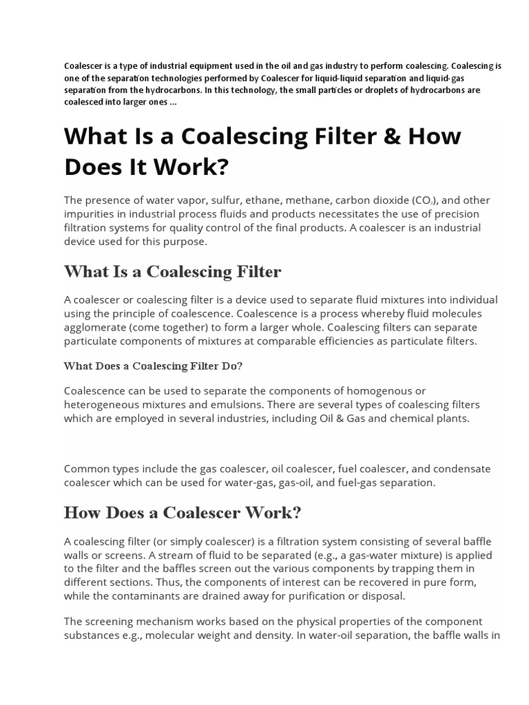 Coalescing Filter NOTES | PDF | Filtration | Soft Matter