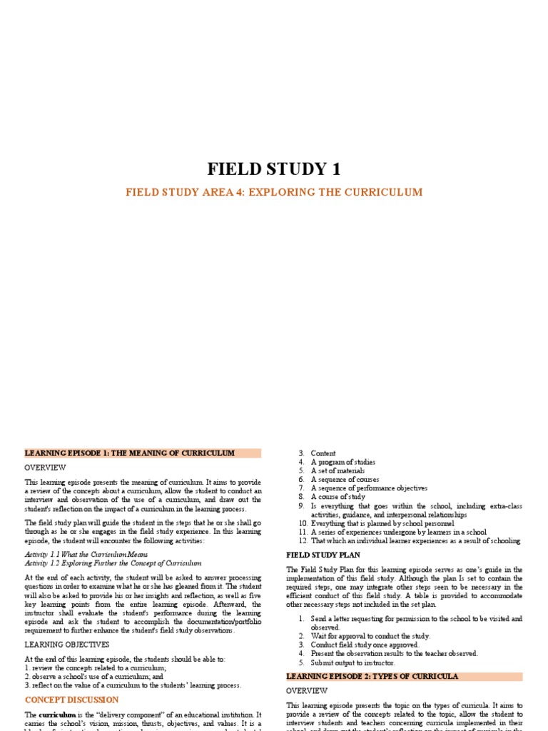 Field Study 1 All Topics | PDF | Curriculum | Teachers