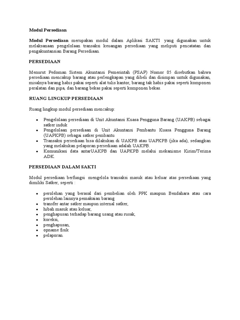 Modul Persediaan Aplikasi SAKTI | PDF