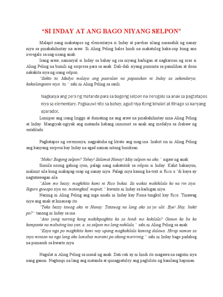 Si Inday At Ang Bago Niyang Selpon Pdf