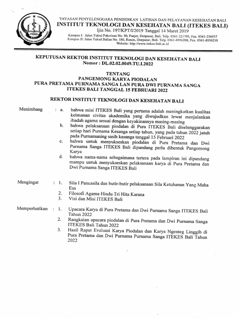 2022 - SK Panitia Odalan Tahun | PDF