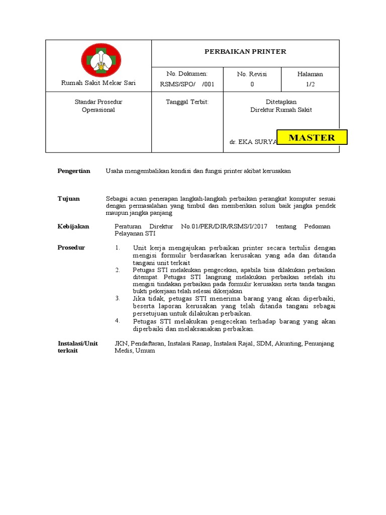 Prosedur Perbaikan Printer RS Mekar Sari | PDF