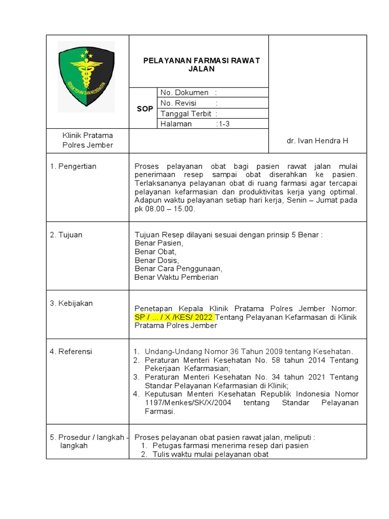 Prosedur Pelayanan Farmasi Rawat Jalan | PDF