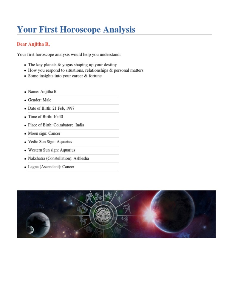 Horoscope Analysis for Anjitha R | PDF | Planets In Astrology ...
