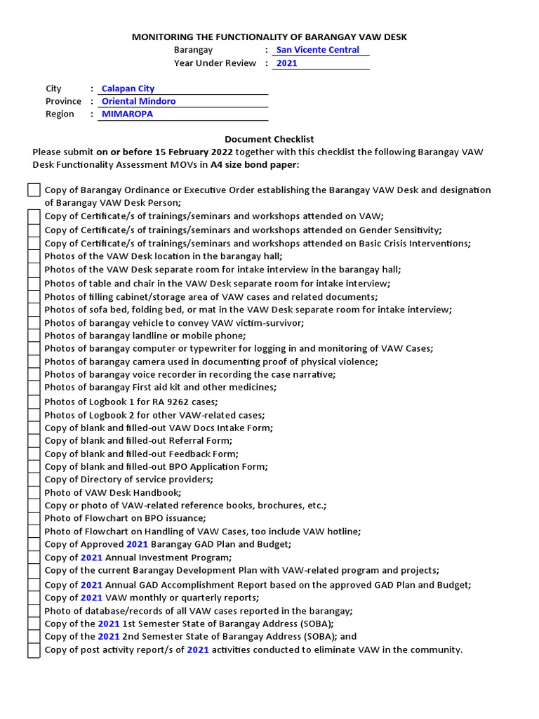 VAW Desk Functionality Document Checklist | PDF | Desk | Computing
