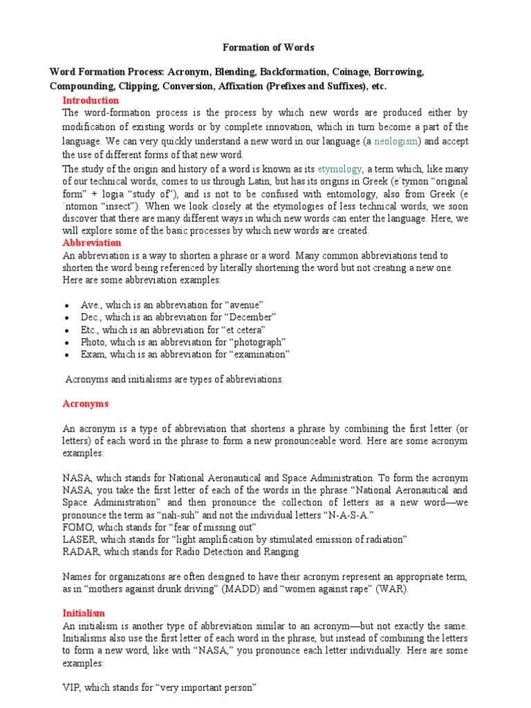 Word Formation Processes in English | PDF | Acronym | Noun