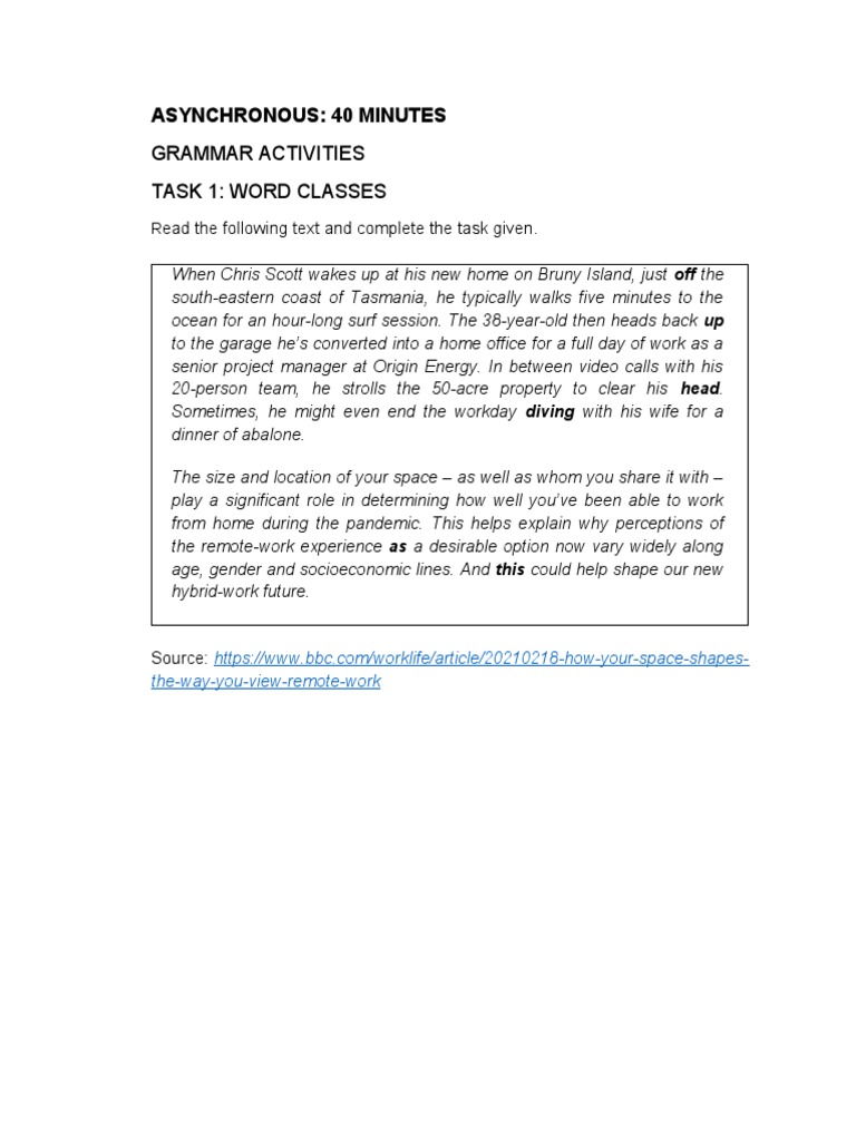 Asynchronous - Grammar - Task 1 - Word Classes | PDF | Part Of Speech | Adverb