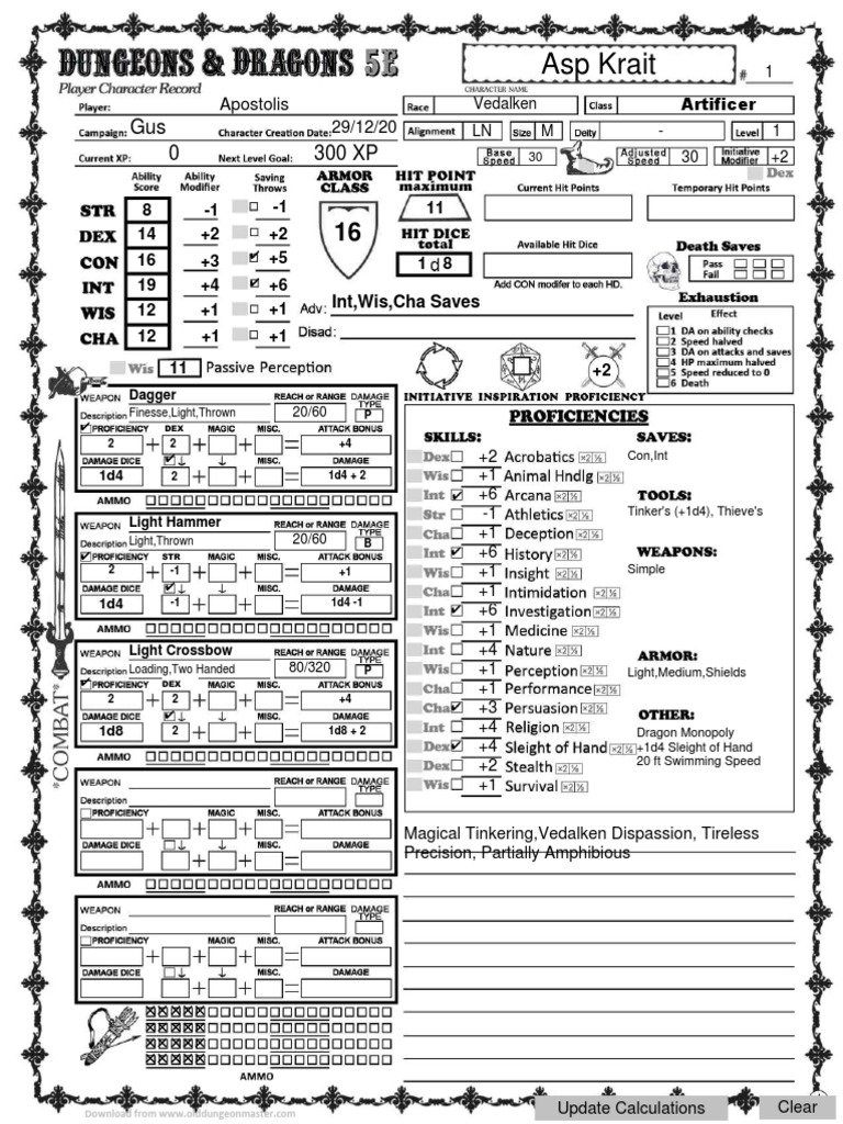 Artificer Fillable | Download Free PDF | Consumer Goods | Equipment
